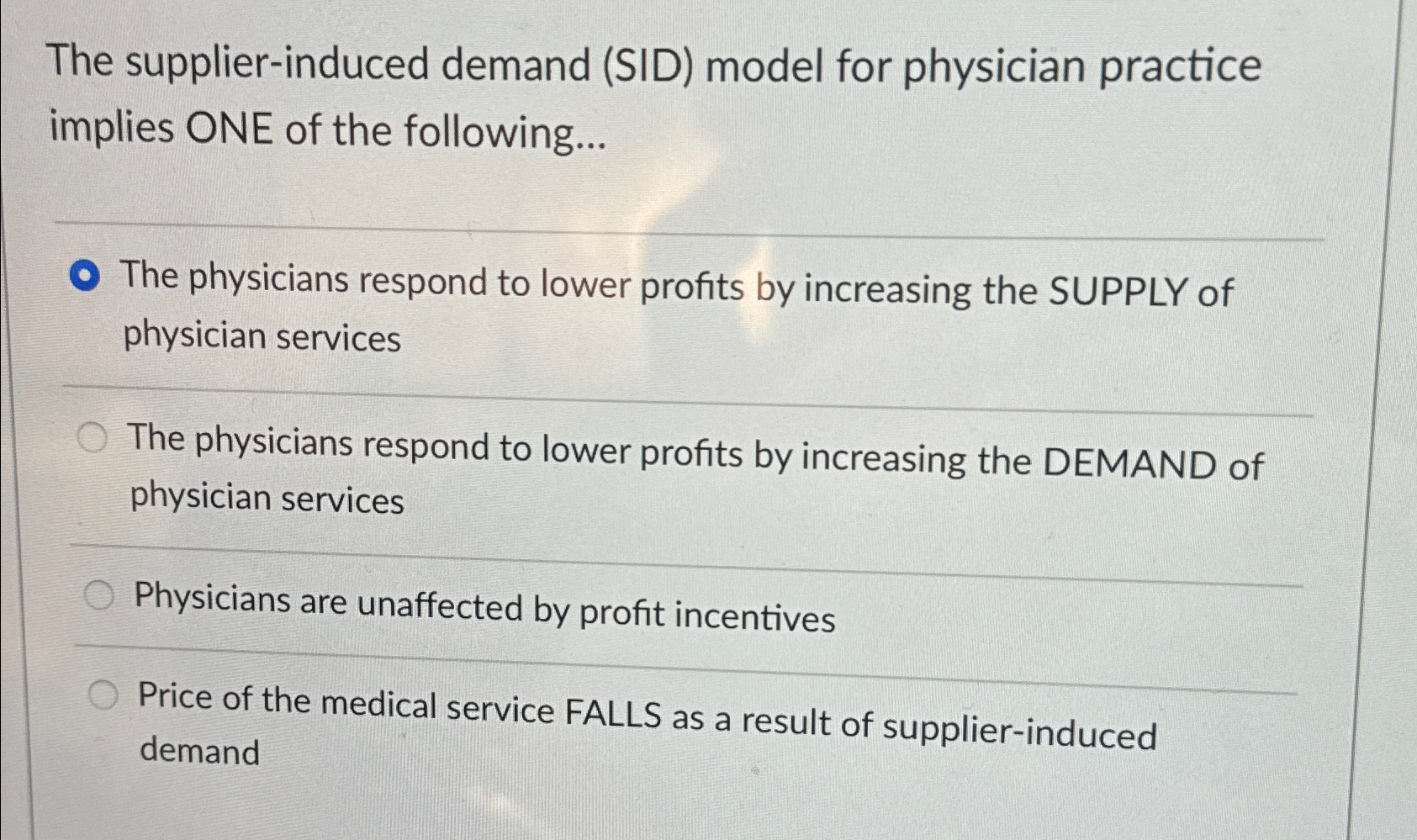 Solved The supplier-induced demand (SID) ﻿model for | Chegg.com