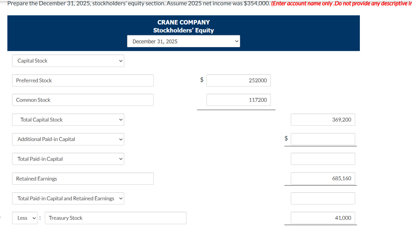 Prepare the December 31, 2025, ﻿stockholders' equity | Chegg.com
