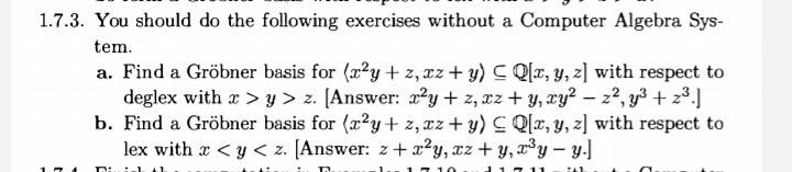 Solved Exercises 1.8.1. Compute the reduced Gröbner basis | Chegg.com