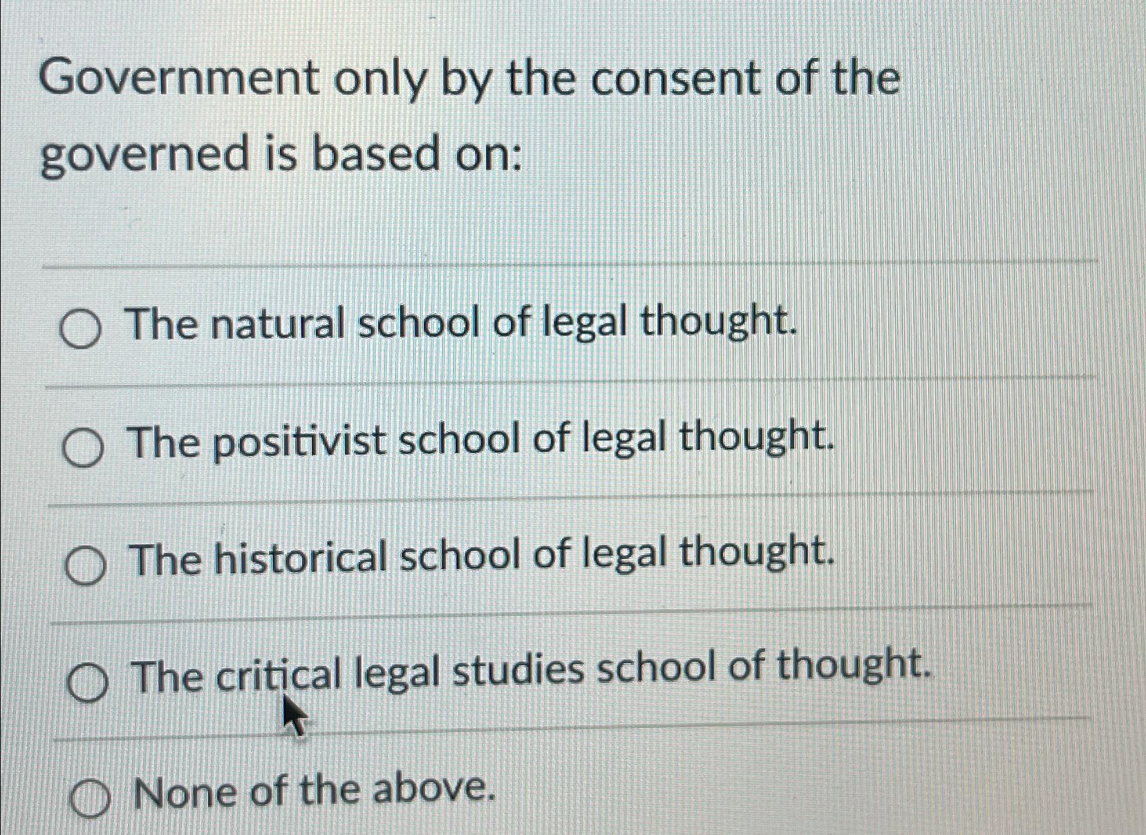 Solved Government only by the consent of the governed is | Chegg.com