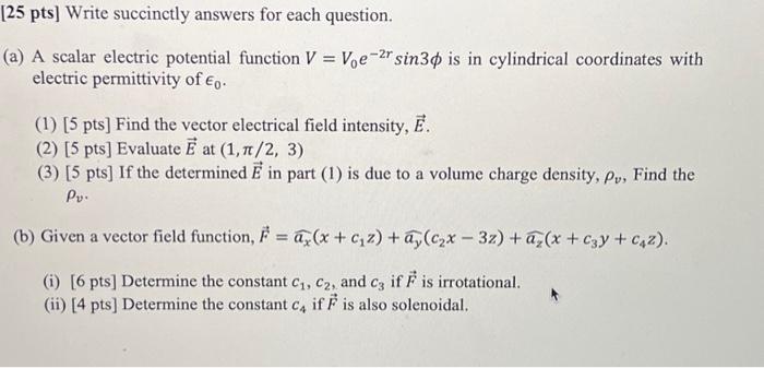 Solved (a) A scalar electric potential function | Chegg.com