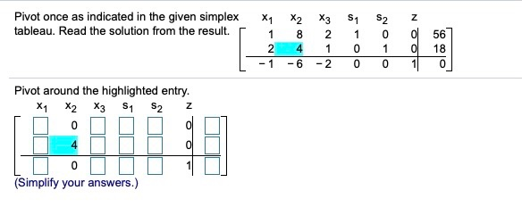 Solved Pivot once as indicated in the given simplex tableau. | Chegg.com