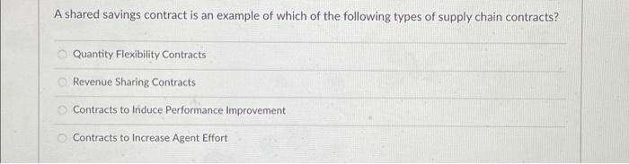 Solved A shared savings contract is an example of which of | Chegg.com