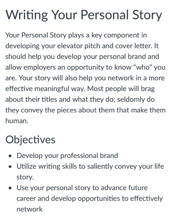 Solved Writing Your Personal Story Your Personal Story plays | Chegg.com