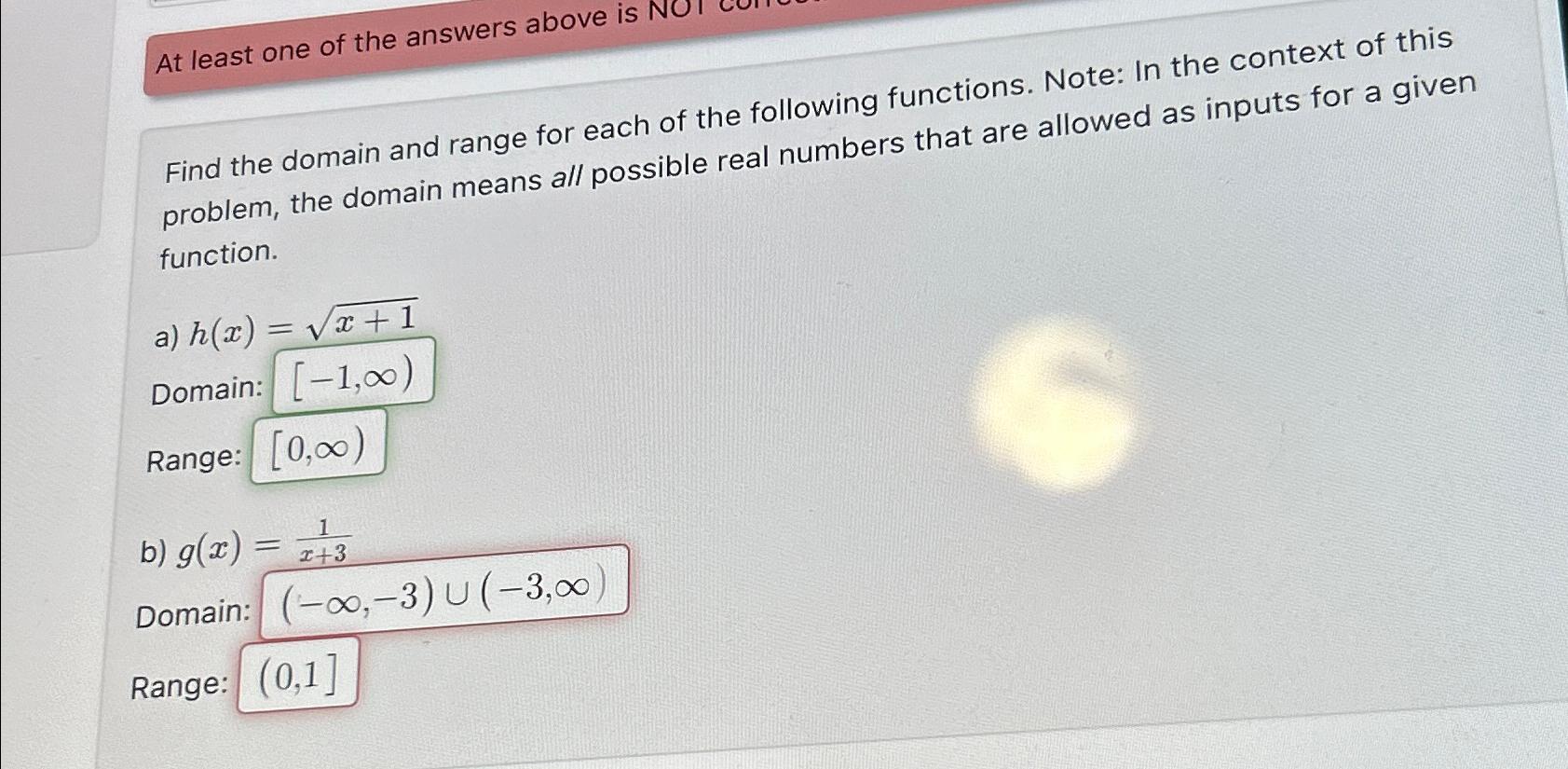 Solved At least one of the answers above isFind the domain | Chegg.com
