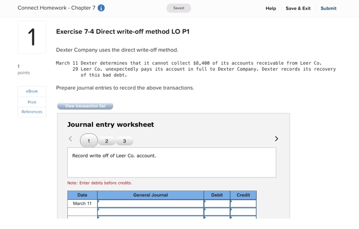 Solved Connect Homework - Chapter 7 Saved Help Save & Exit | Chegg.com