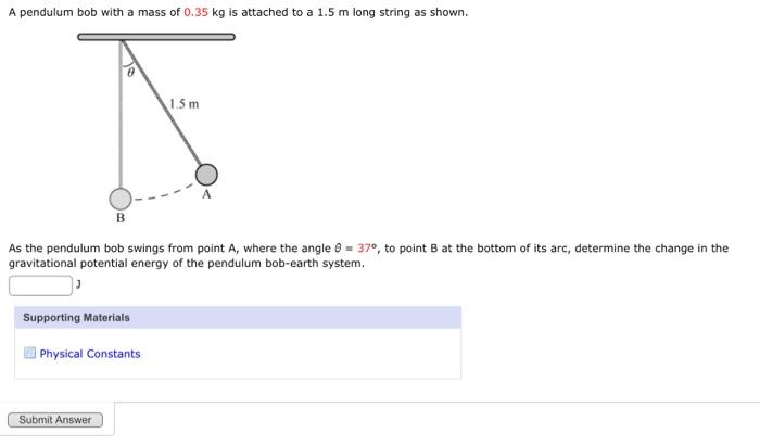 Solved A pendulum bob with a mass of 0.35 kg is attached to | Chegg.com