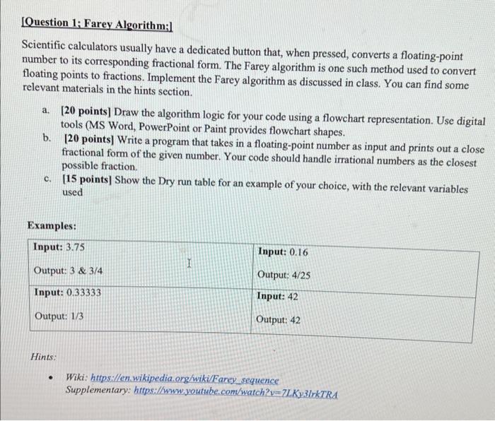 Solved [Question 1; Farey Algorithm;] Scientific calculators | Chegg.com