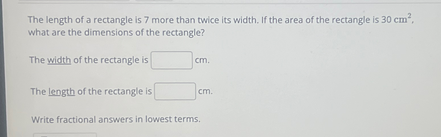 Solved The length of a rectangle is 7 ﻿more than twice its | Chegg.com