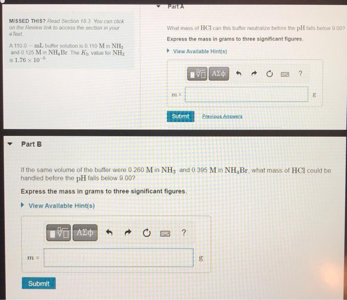 Solved If the same volume of the buffer were 0.260M in NH3 | Chegg.com