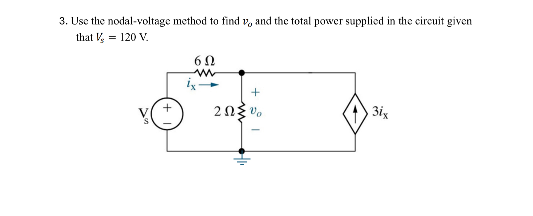 Solved Use the nodal-voltage method to find vo ﻿and the | Chegg.com