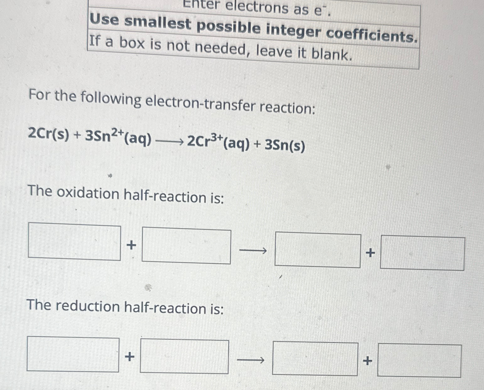 Solved Enter electrons as e-.Use smallest possible integer | Chegg.com