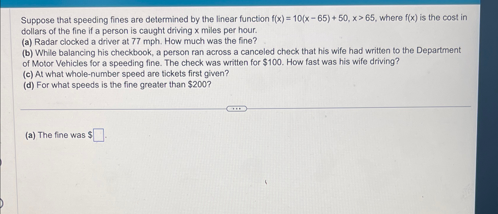 Solved Suppose that speeding fines are determined by the | Chegg.com