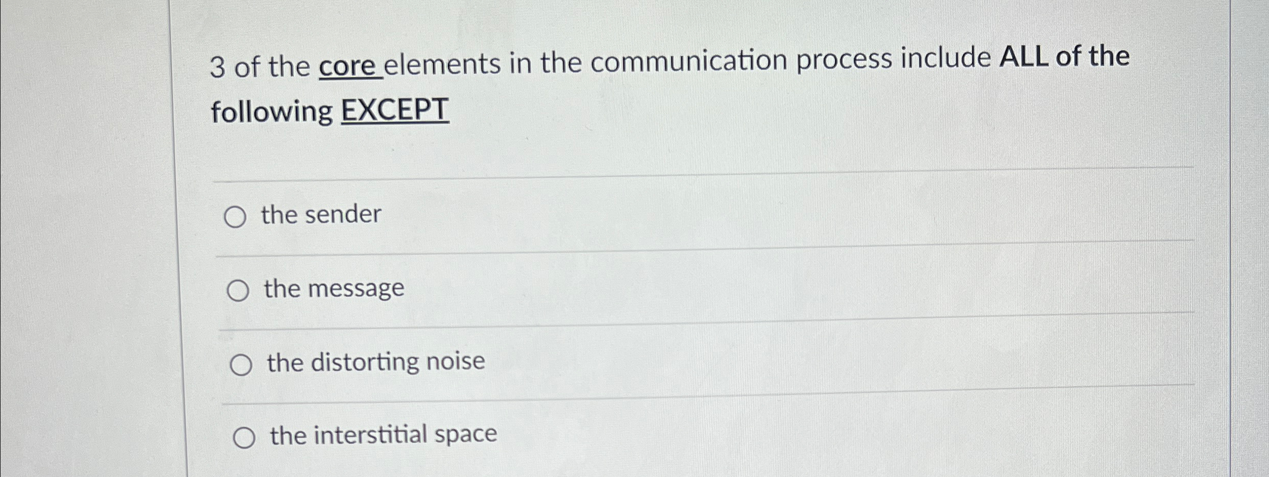 Solved 3 ﻿of the core elements in the communication process | Chegg.com