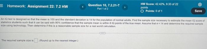 Solved = Homework: Assignment 22: 7.2 HW Question | Chegg.com
