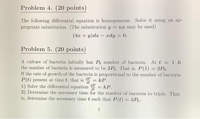 Solved Problem 4. (20 points) The following differential | Chegg.com