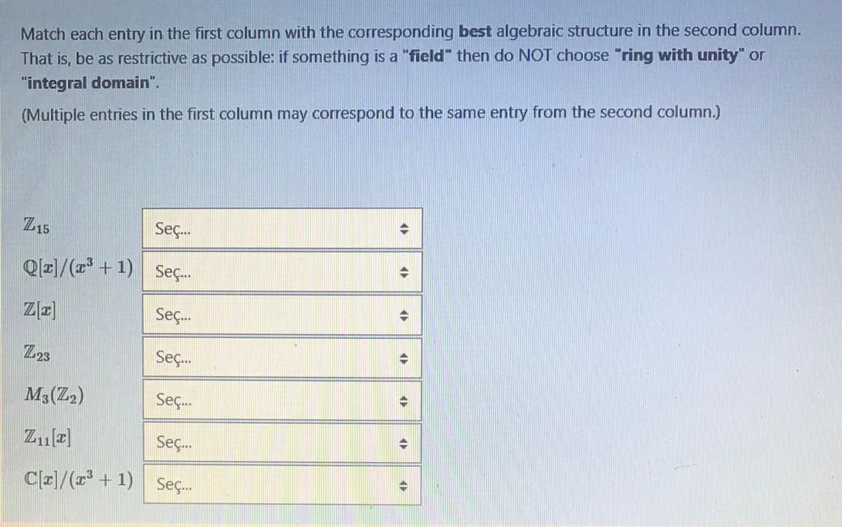 Solved Match each entry in the first column with the | Chegg.com