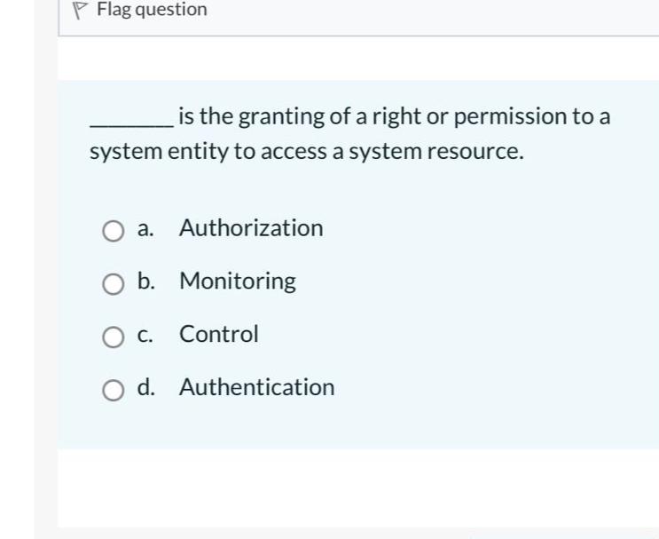 Solved Flag questionis the granting of a right or permission | Chegg.com