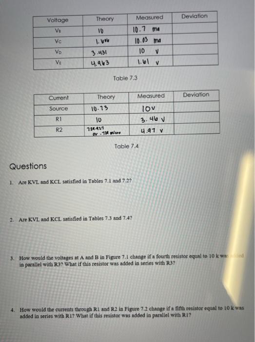 Solved Data Tables 10 V Table 7.1 10 Table 7.2Table 7.3 | Chegg.com