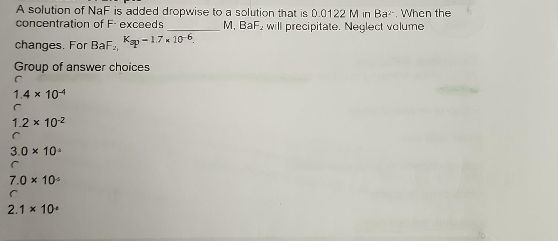 Solved A solution of NaF is added dropwise to a solution | Chegg.com