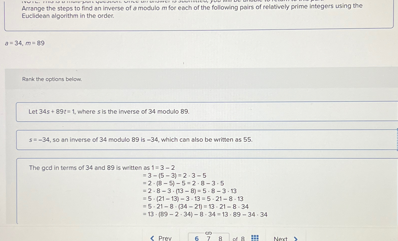 Solved Arrange the steps to find an inverse of a modulo m | Chegg.com