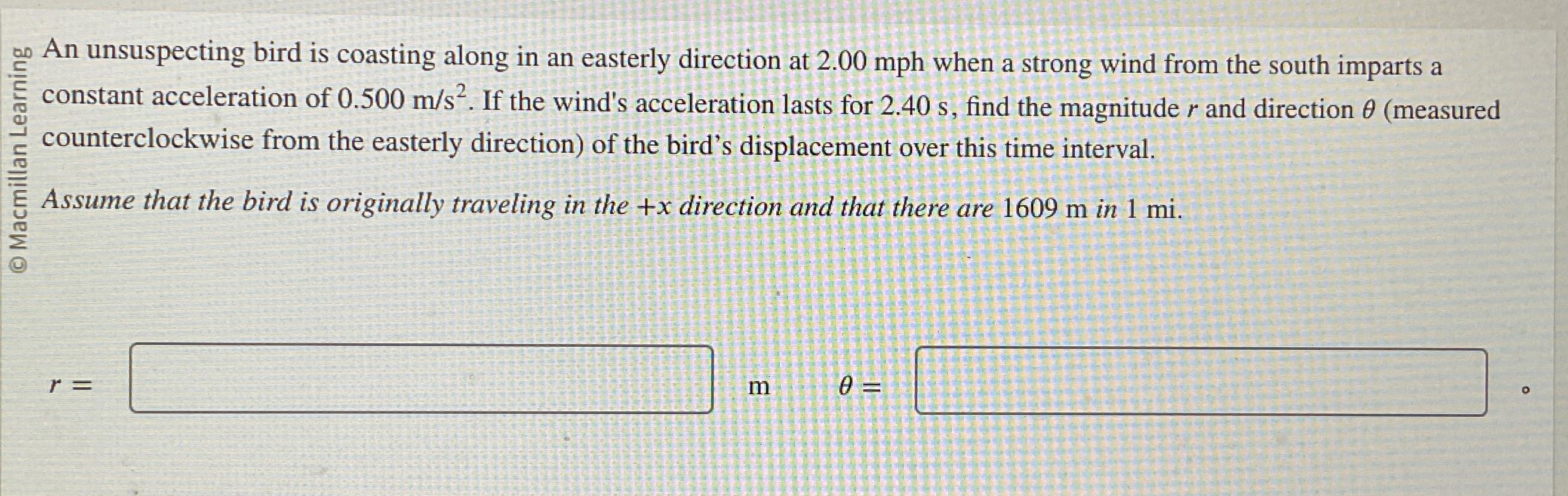 Solved An unsuspecting bird is coasting along in an easterly | Chegg.com