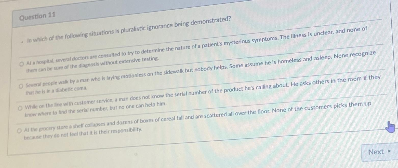 Solved Question 11In which of the following situations is | Chegg.com