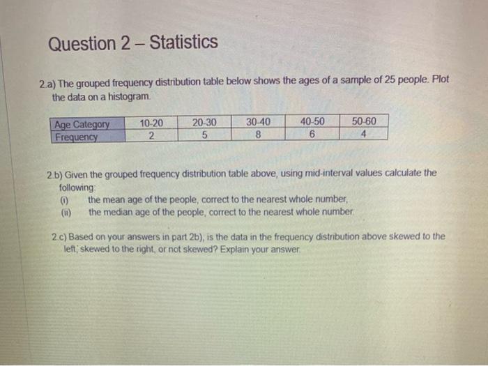 Solved 2.a) The grouped frequency distribution table below | Chegg.com