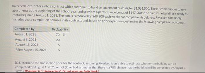 Solved Riverbed Corp.enters into a contract with a customer | Chegg.com