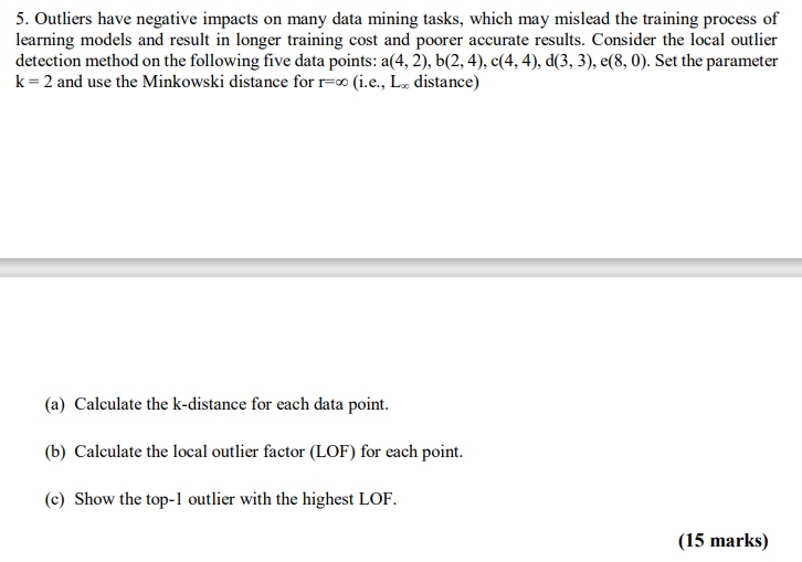 Solved Outliers have negative impacts on many data mining | Chegg.com