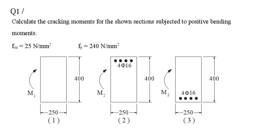 Solved Q1 / Calculate the cracking moments for the shown | Chegg.com
