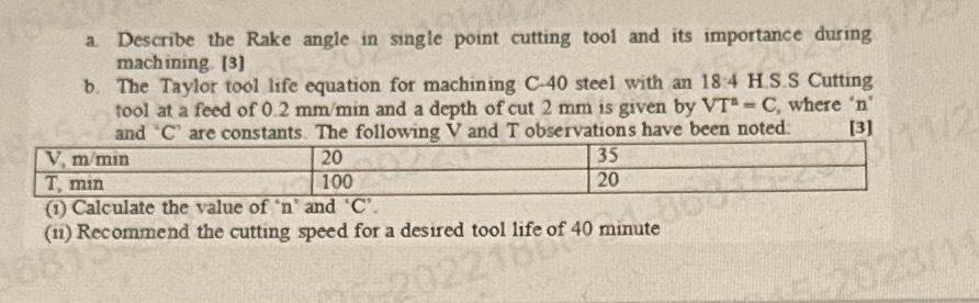 Solved a. ﻿Describe the Rake angle in single point cutting | Chegg.com