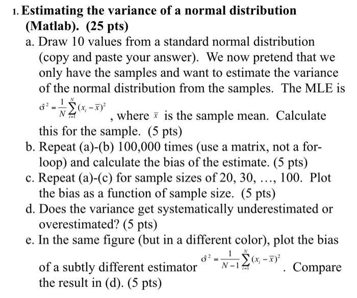 Estimating the variance of a normal distribution | Chegg.com