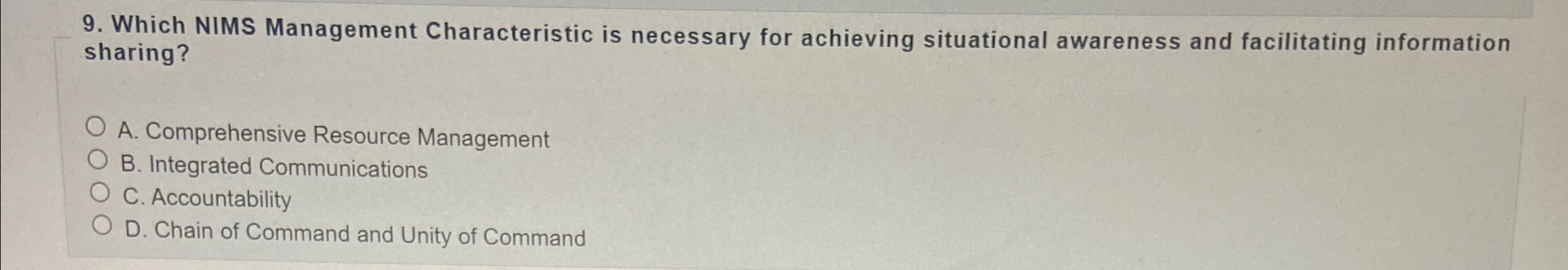Solved Which NIMS Management Characteristic is necessary for | Chegg.com