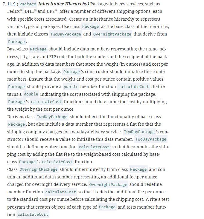 Solved c++11.9 (Package Inheritance Hierarchy) | Chegg.com