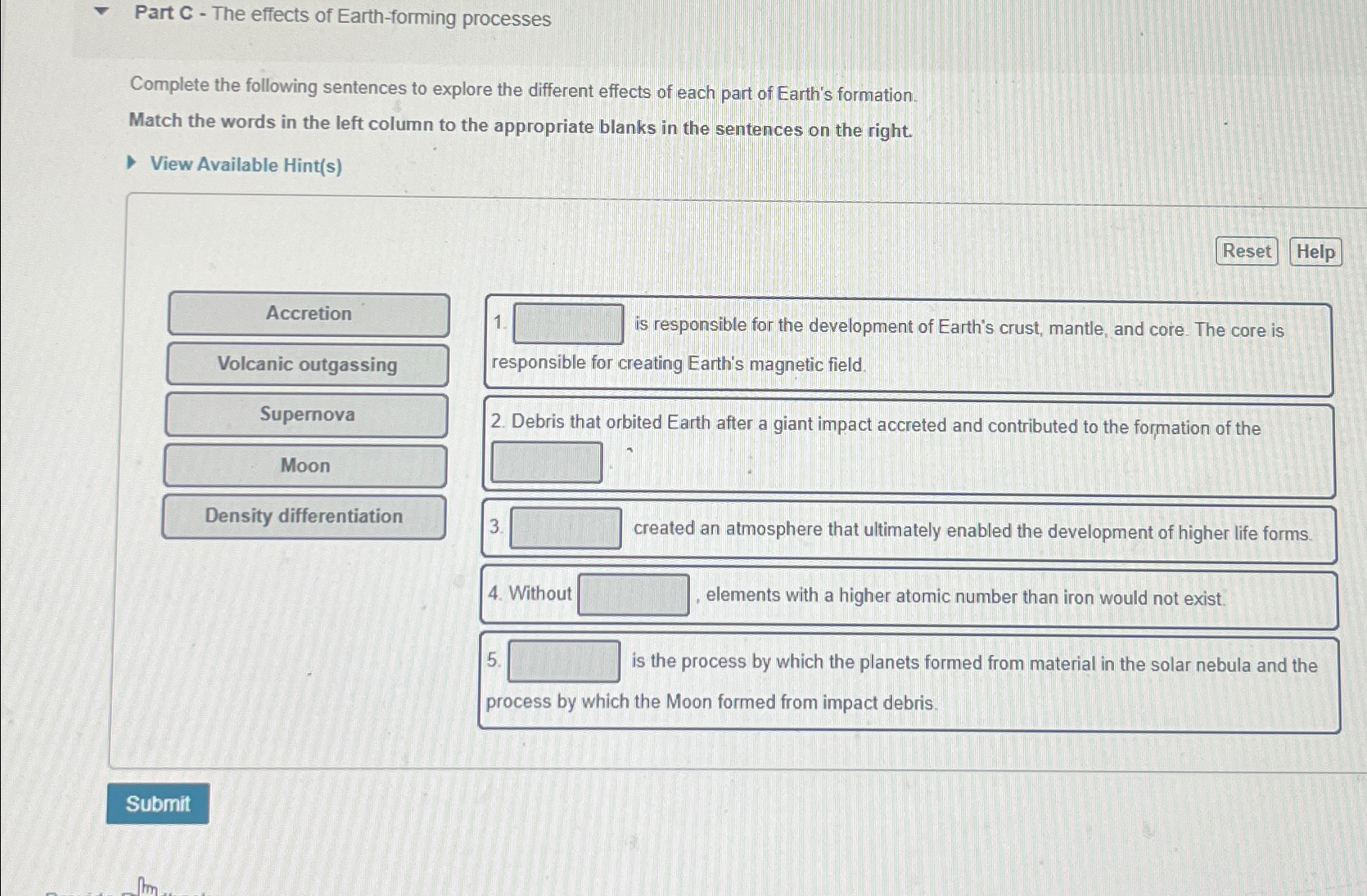 Solved Part C - ﻿The effects of Earth-forming | Chegg.com