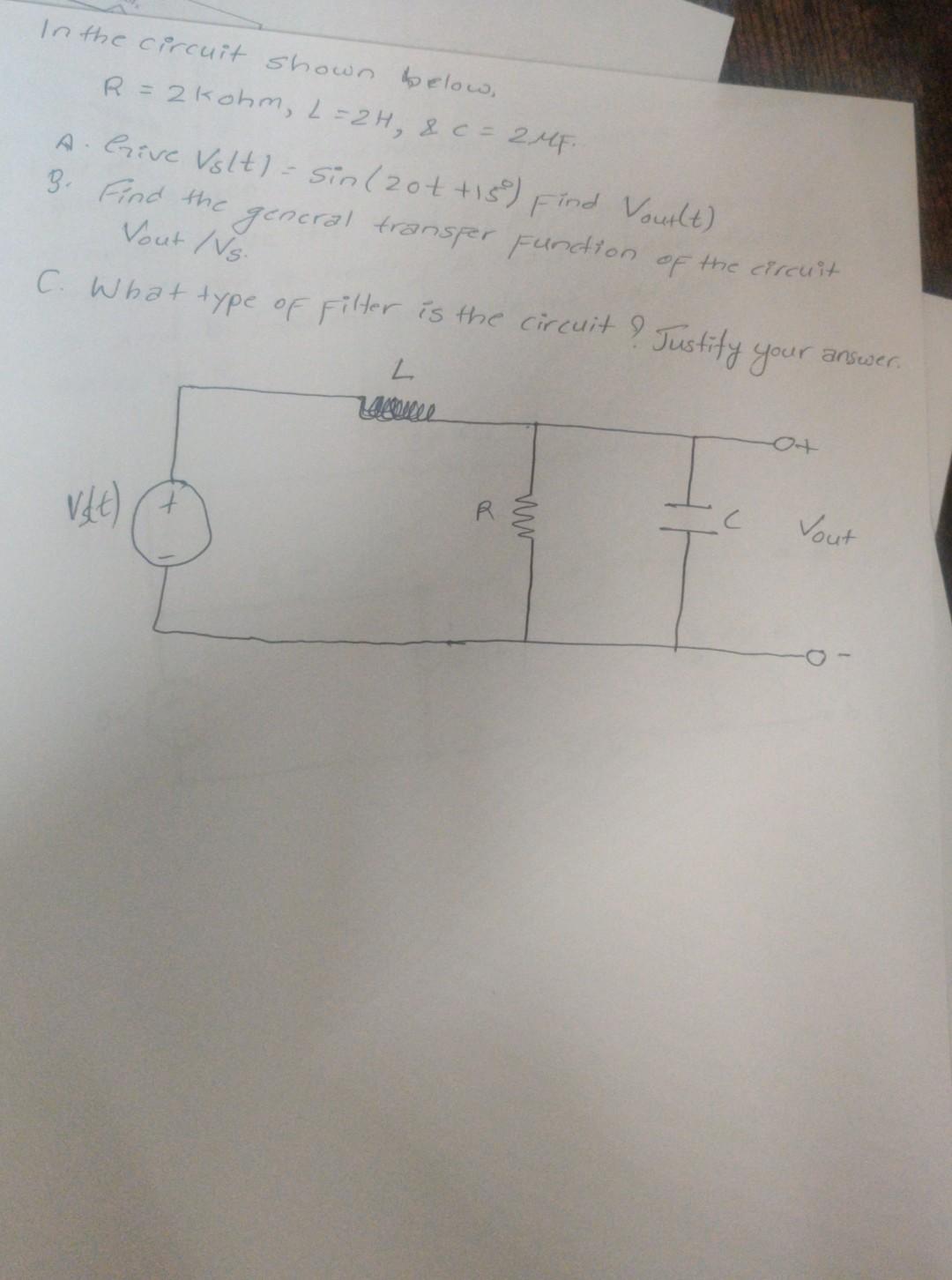 Solved In the circuit shown below, R = 2 kohm, L=2H, & c = | Chegg.com