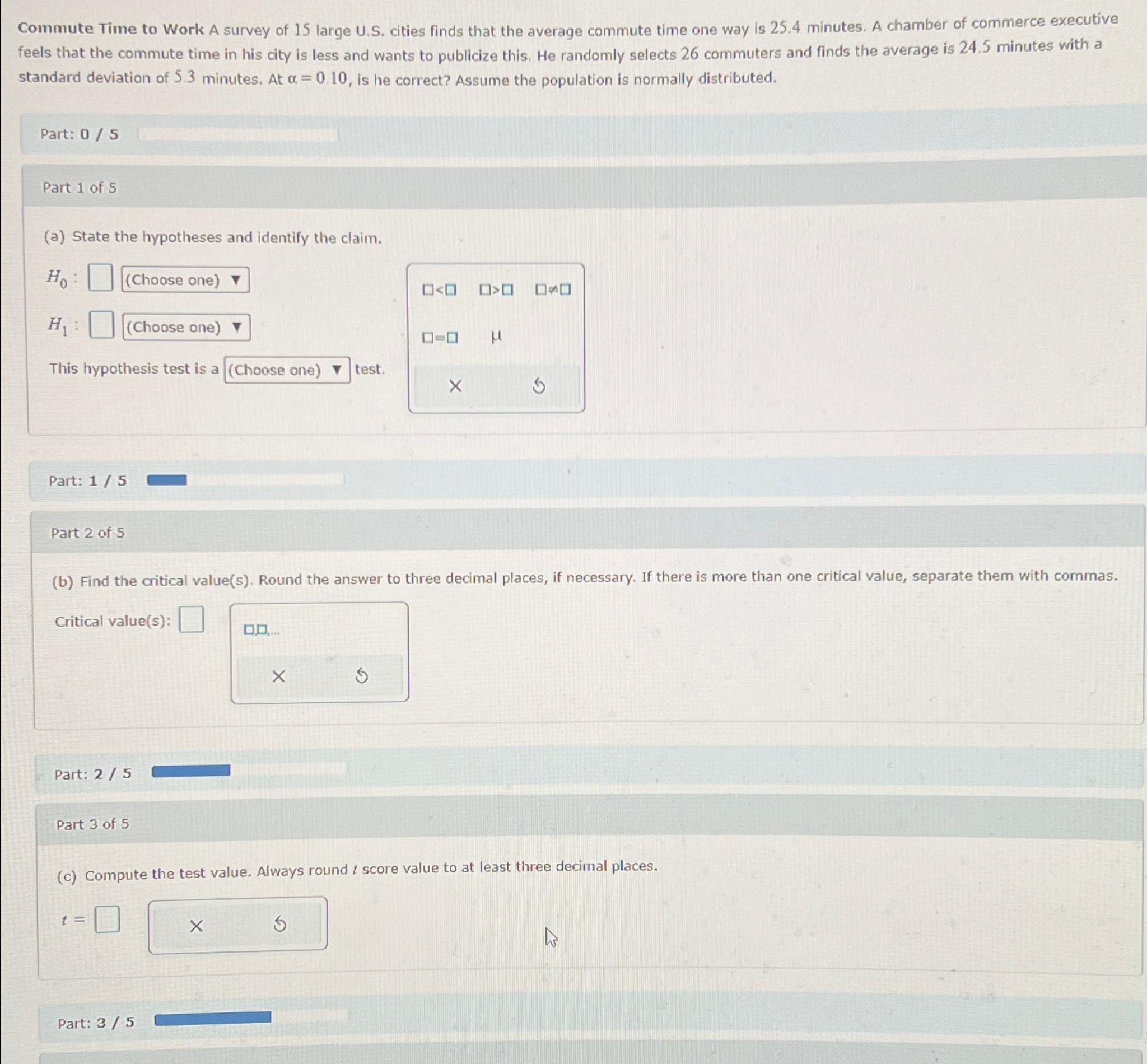 Solved Commute Time to Work A survey of 15 ﻿large U.S. | Chegg.com