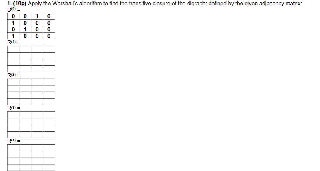 Solved Apply The Warshalls Algorithm To Find The Transitive 