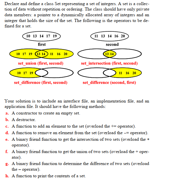 Solved Using C++. ﻿Declare and define a class Set | Chegg.com