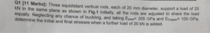 Solved 21 [11 Marks): Three equidistant vertical rods, each | Chegg.com