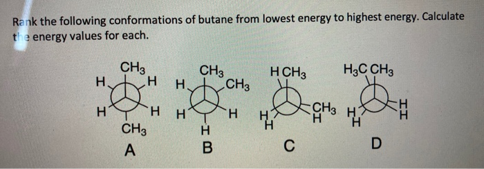 Solved Rank the following conformations of butane from | Chegg.com