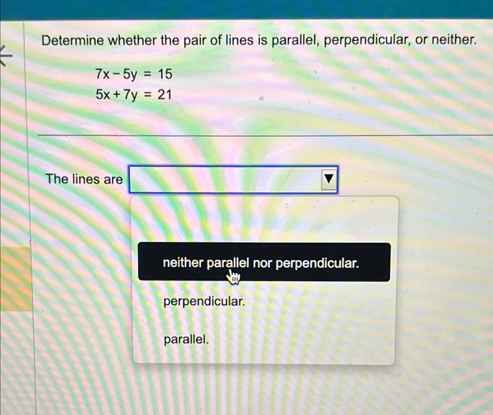 Solved Determine whether the pair of lines is parallel, | Chegg.com