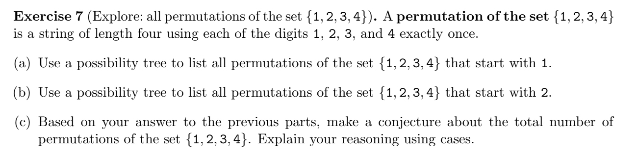 Solved Exercise 7 (Explore: all permutations of the set | Chegg.com