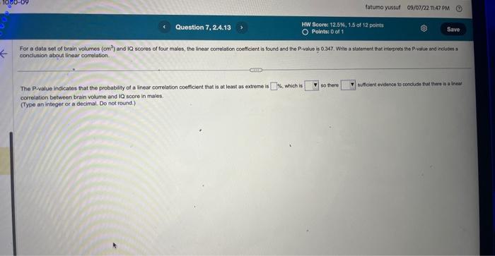 Solved conclusion about linear correlation. The P-value | Chegg.com
