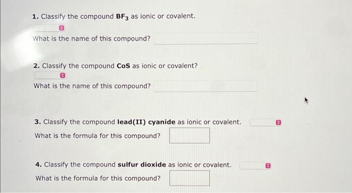 Solved 1. Classify the compound BFZ as ionic or covalent. | Chegg.com
