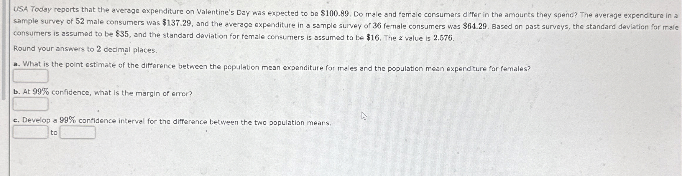 Solved USA Today reports that the average expenditure on | Chegg.com