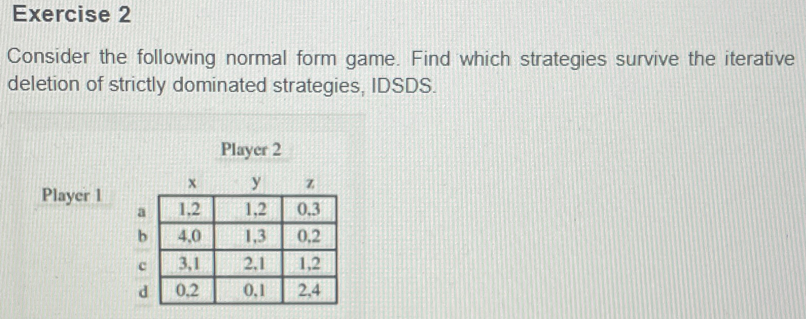 Solved Exercise 2Consider the following normal form game. | Chegg.com
