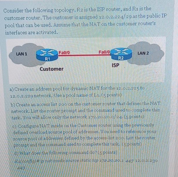 Solved Consider the following topology. R2 is the ISP | Chegg.com