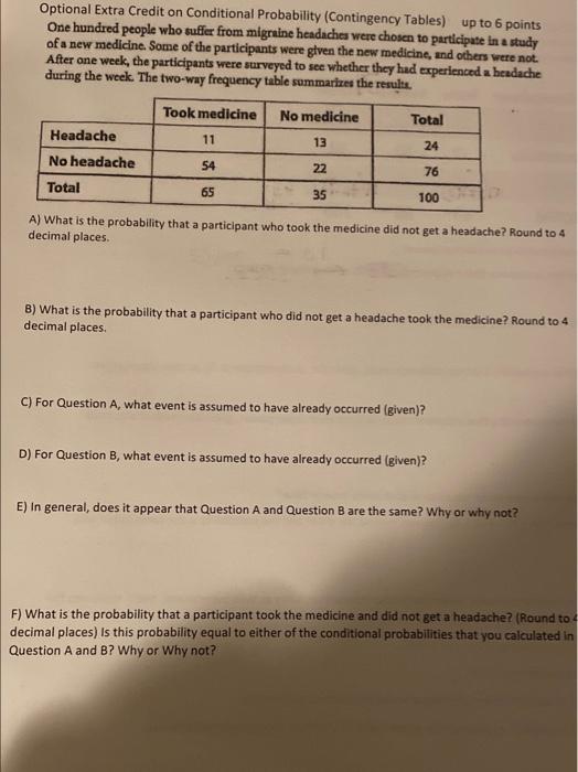Solved Optional Extra Credit on Conditional Probability | Chegg.com